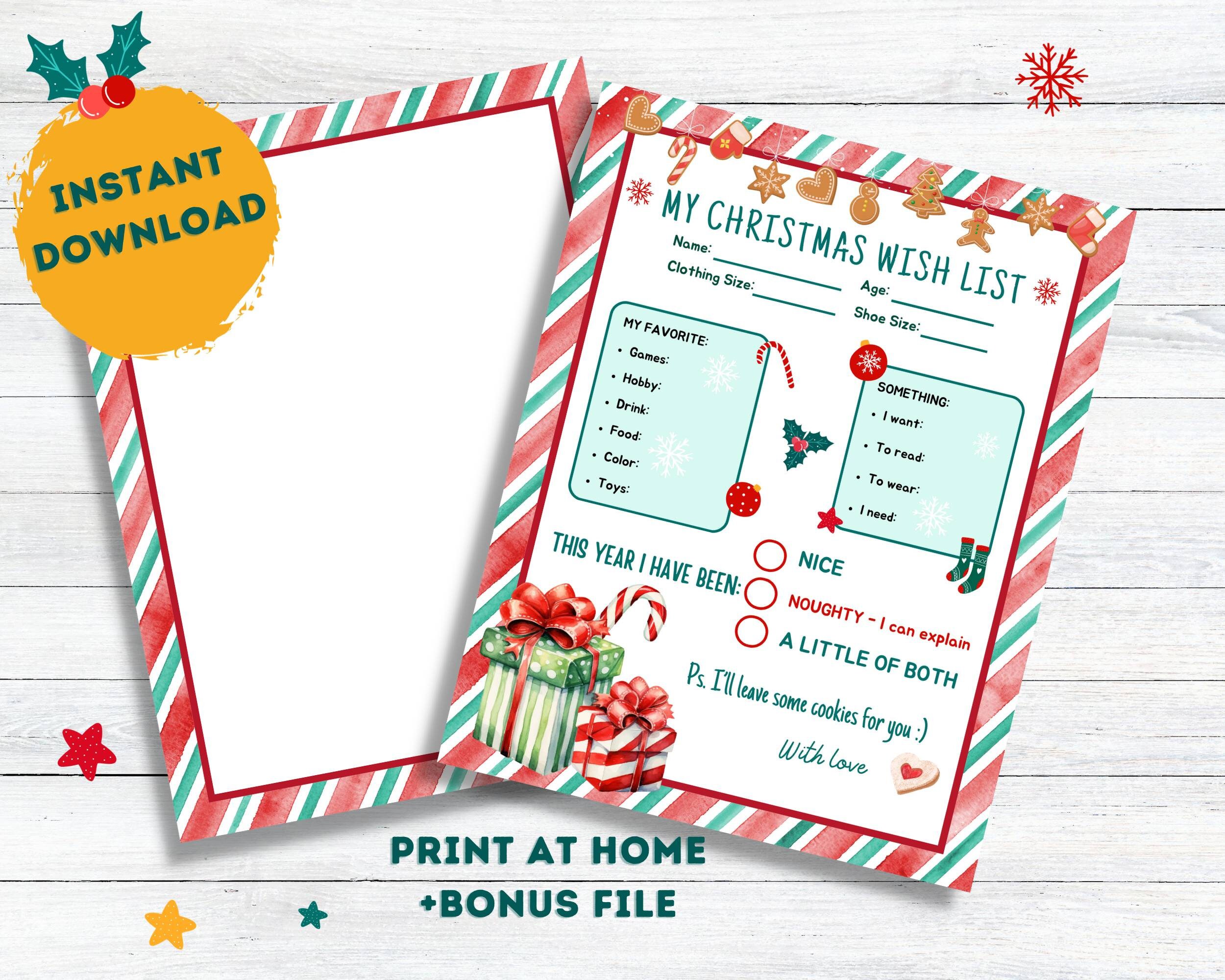 Christmas Letter Paper Printable | Christmas Wish List for Kids ...