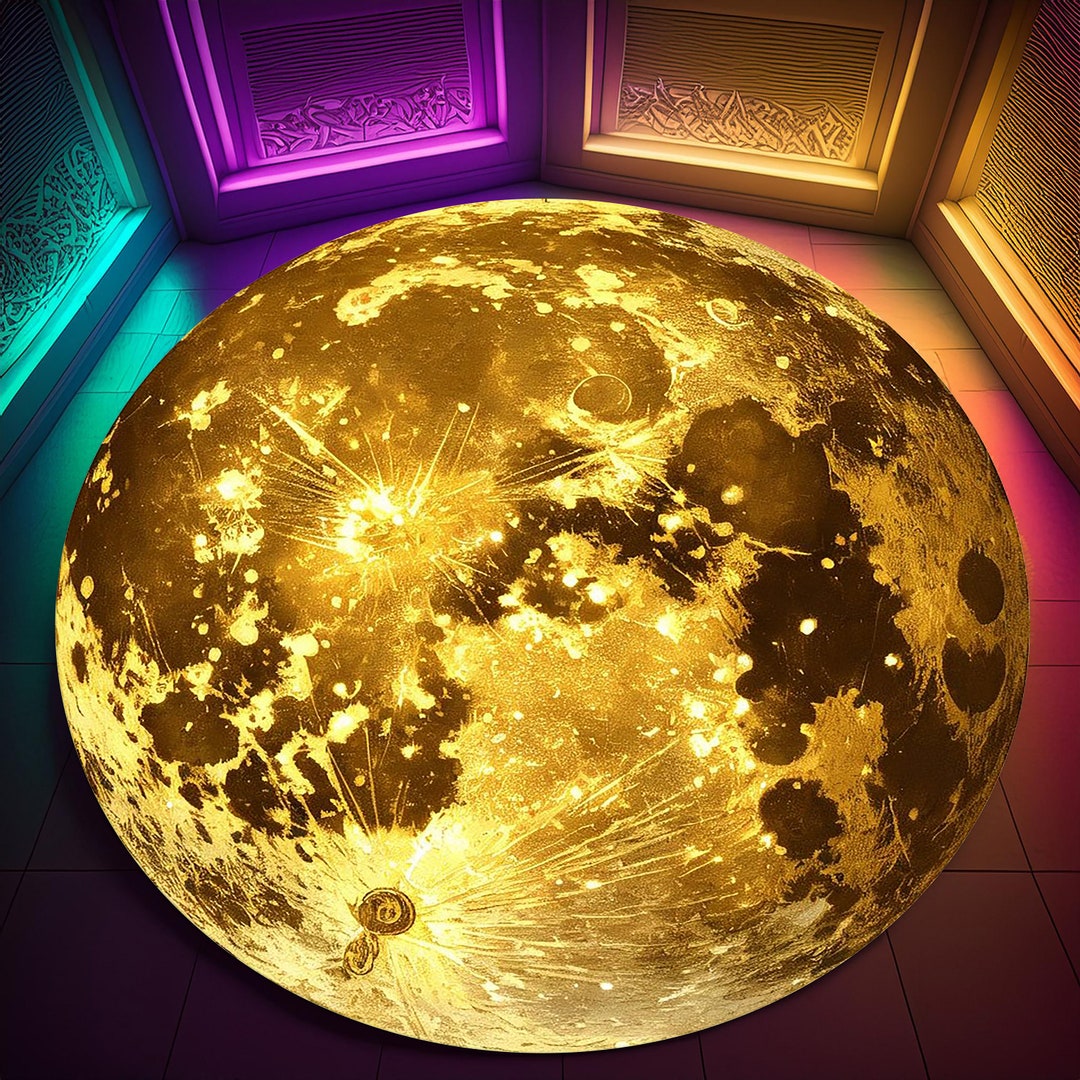 Gold Moon Round Rug, Moon Planet Rug, Moon Surface Rug, Living Room Rug ...