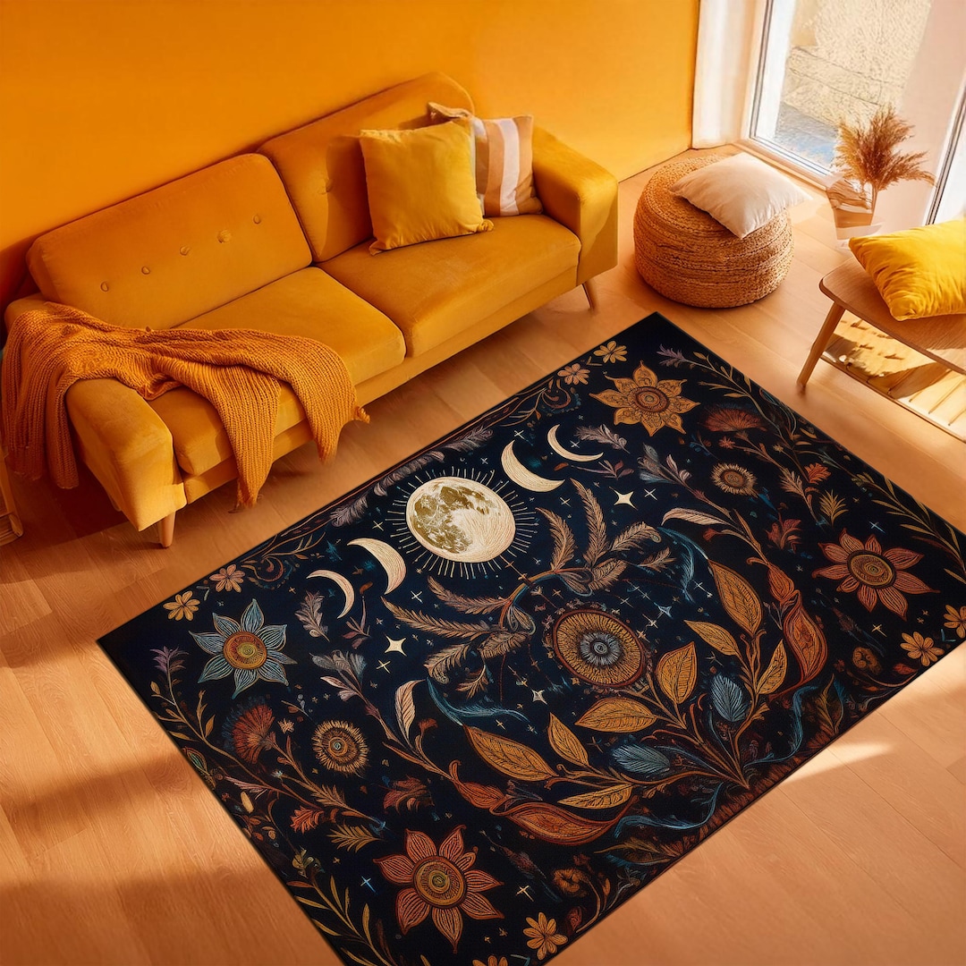 Cottagecore Moon Phase Rug, Dark Academia Decor, Gothic Rug, Floral ...
