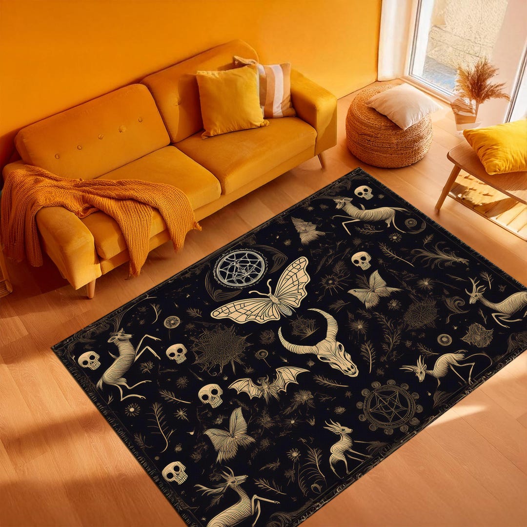 Gothic Goat Skull Rug, Baphomet Goat Pentagram, Witch Rug, Dark ...