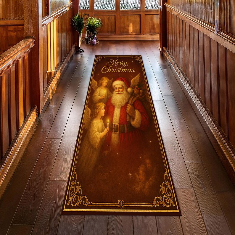 Santa Angel Christmas Runner Rug, Holiday Hallway Carpet, Merry ...