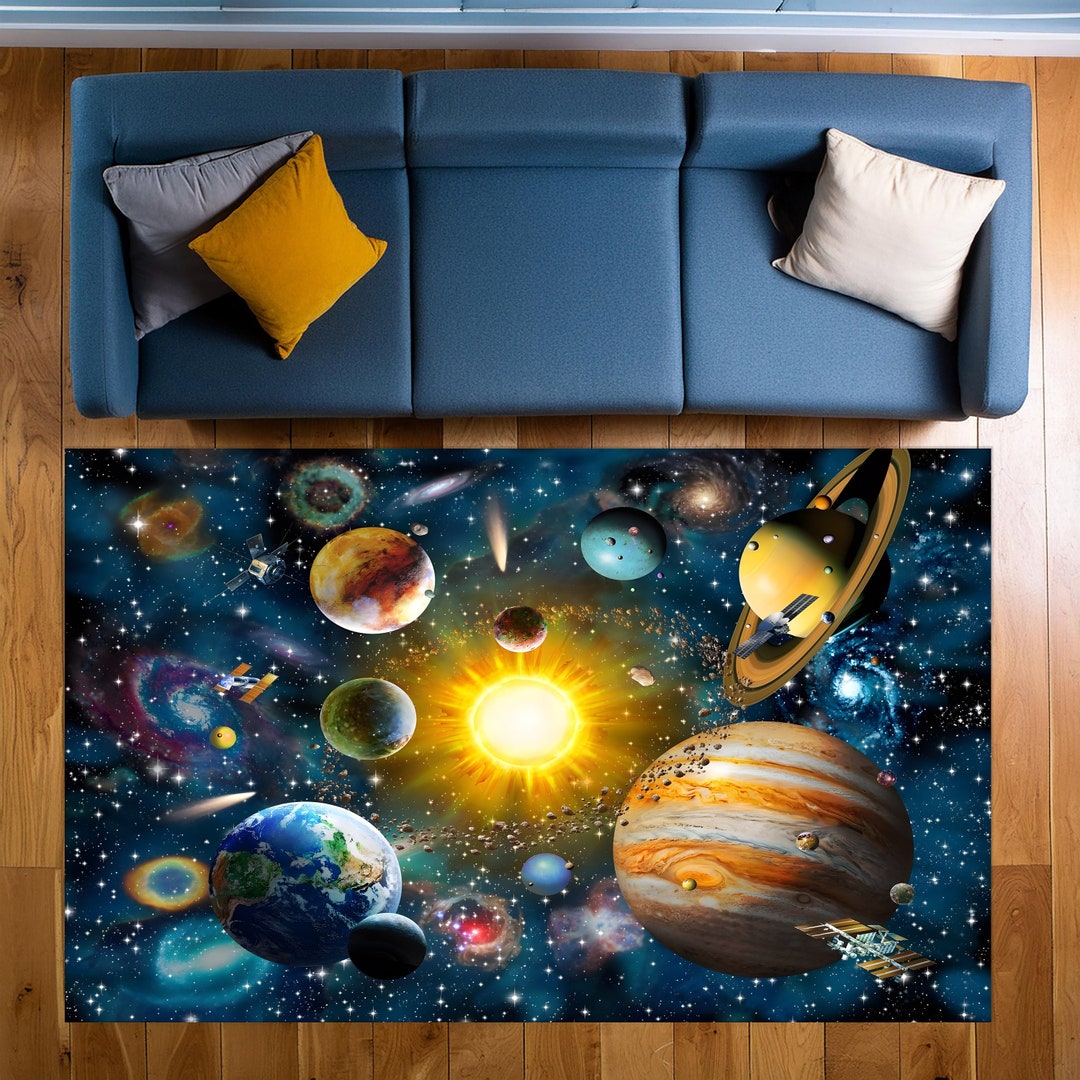 Solar System Rug, Space Design Rug, Planet Rug, Sun and World Rug ...