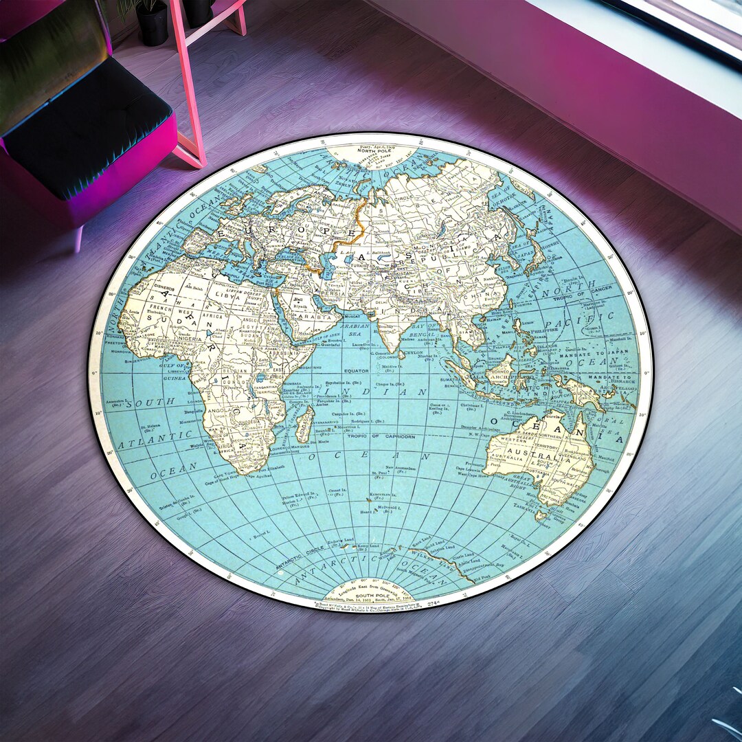 World Map Round Rug for Office, Office Rug, Educational Mat, Learning ...