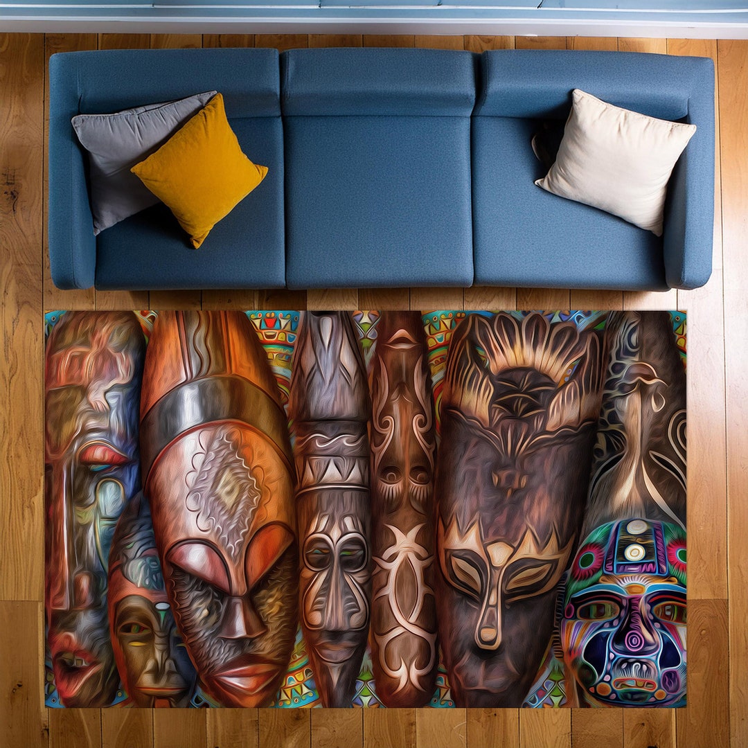 African Traditional Rug, African Themed Design, African Mask Rug ...