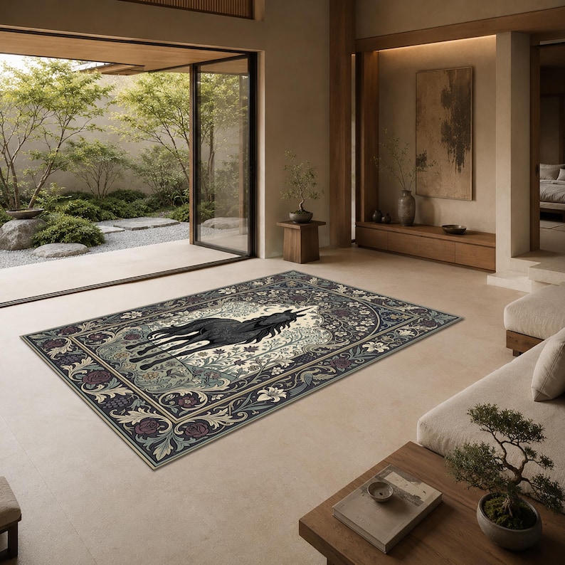 Black Unicorn Rug, Gothic Fantasy Area Rug, Dark Academia Decor ...