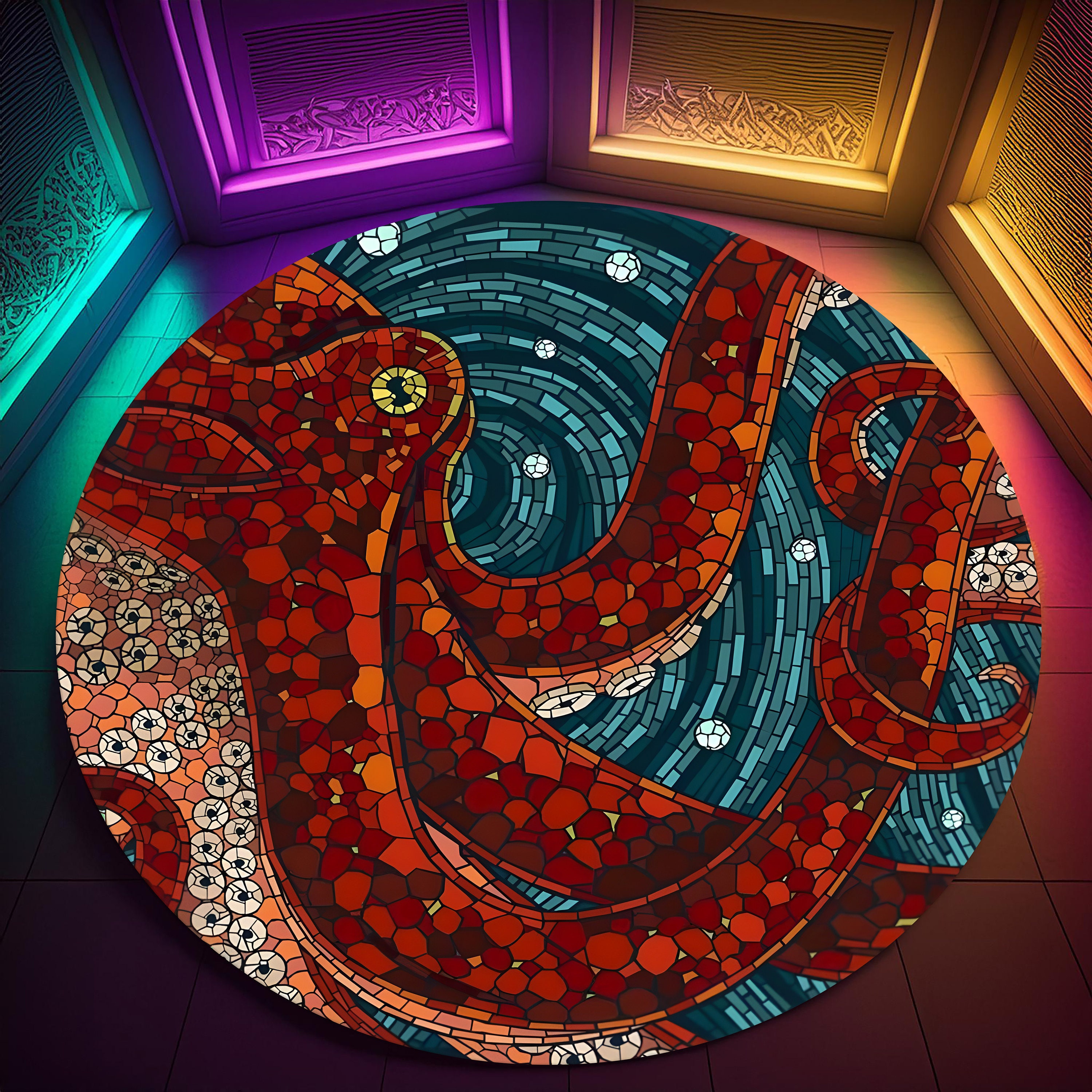 Octopus Rug,octopus Pattern Rug,animals Rug,wild Animal Rug, Mosaic ...