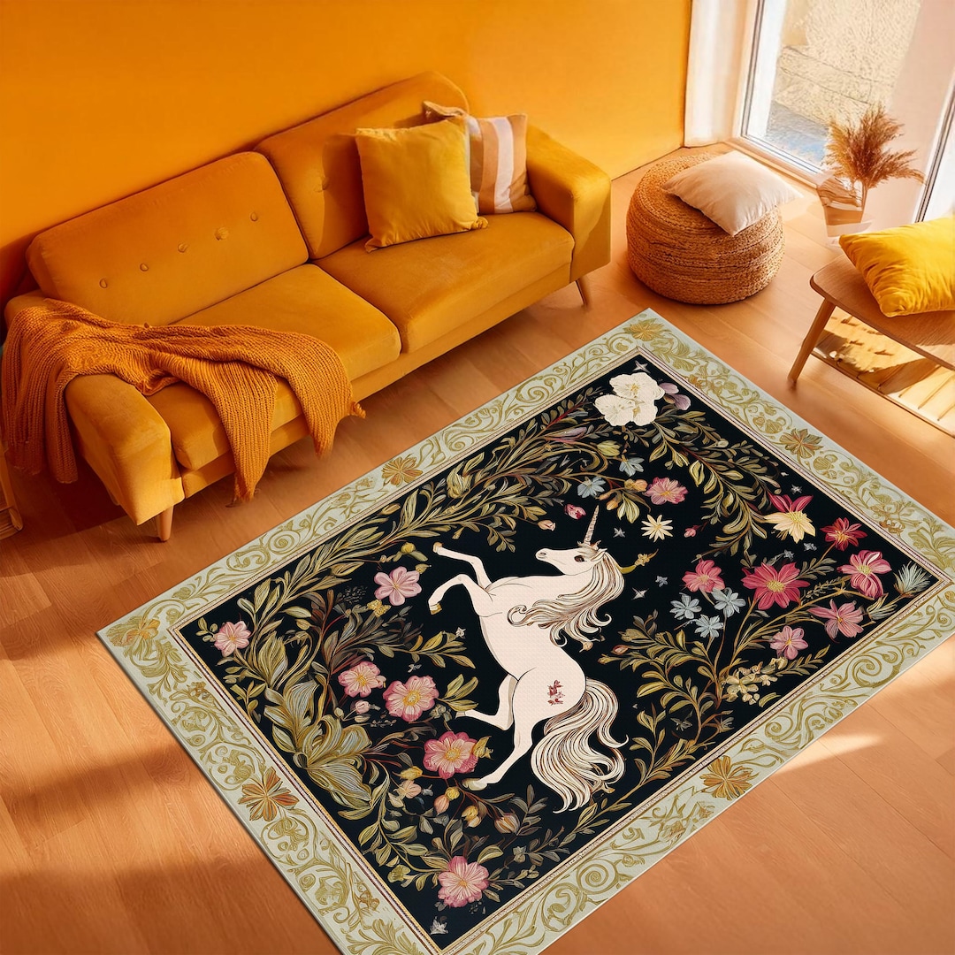 Floral Unicorn Rug, Folklore Decor, Cottagecore Decor, Fairy Woodland ...