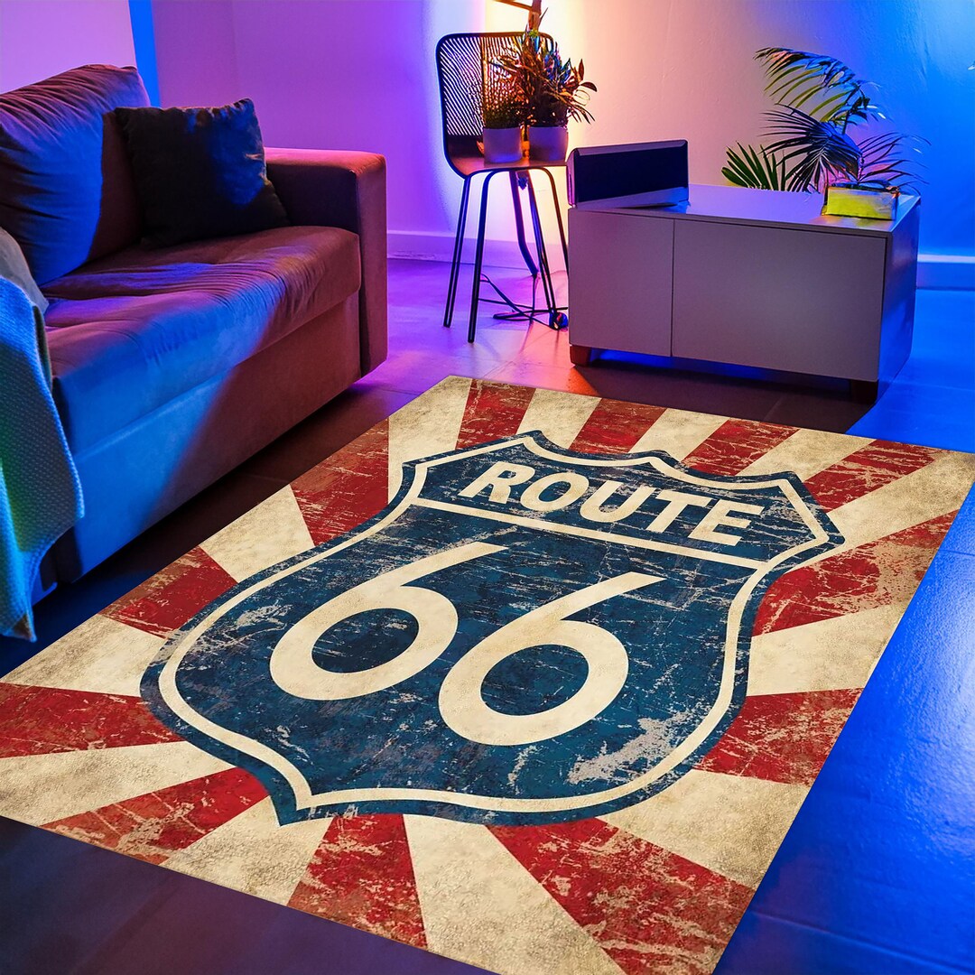 Route 66 Rug, Retro Route 66 Rug, America's Main Street Historic Route ...