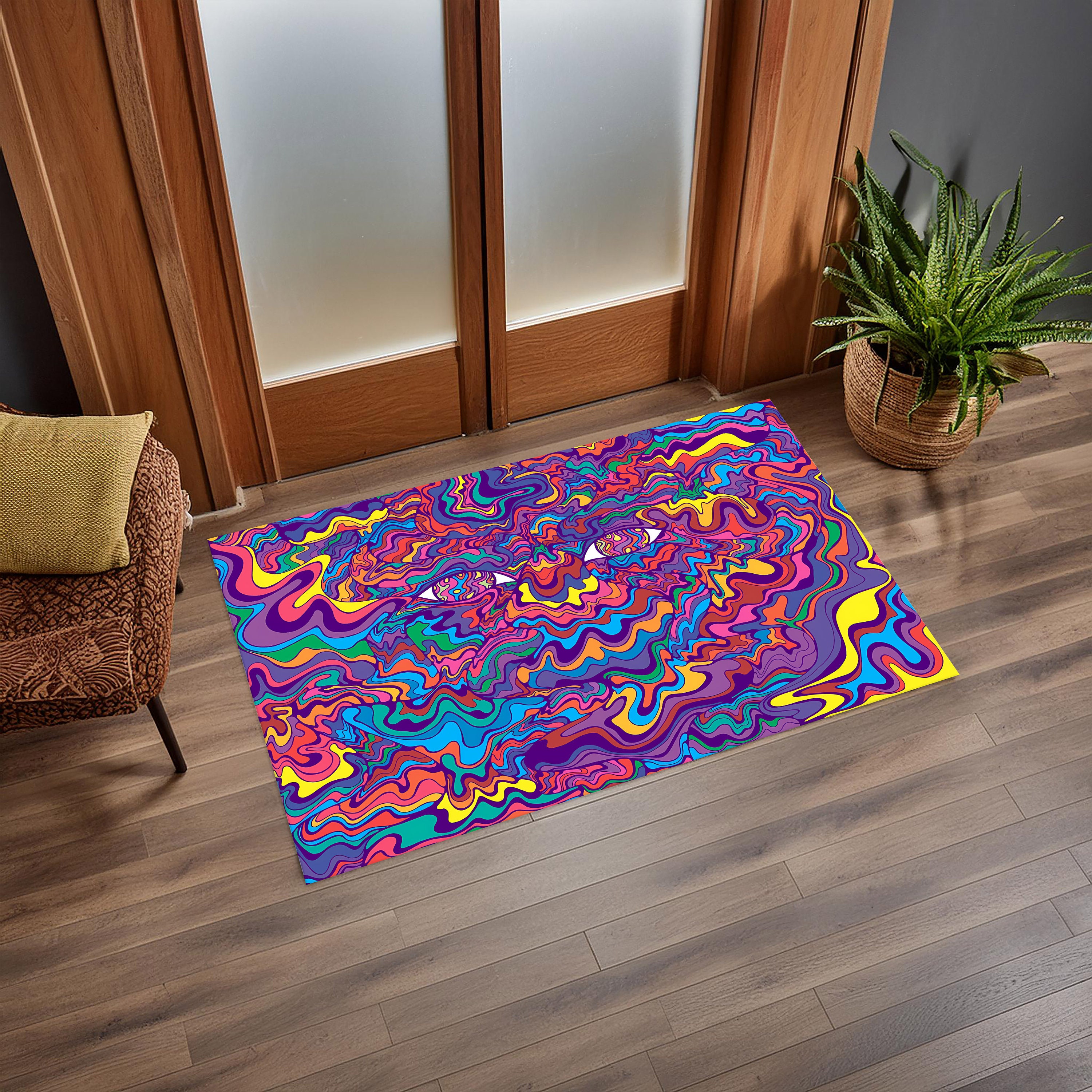 Psychedelic Rug, Trippy Art Rug, Hippie Rug, Modern Rugs, Anti-slip ...