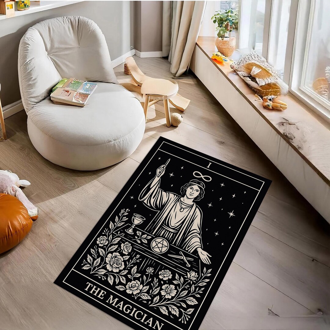 The Magician Tarot Rug, Black and White Witchy Area Carpet, Mystical ...