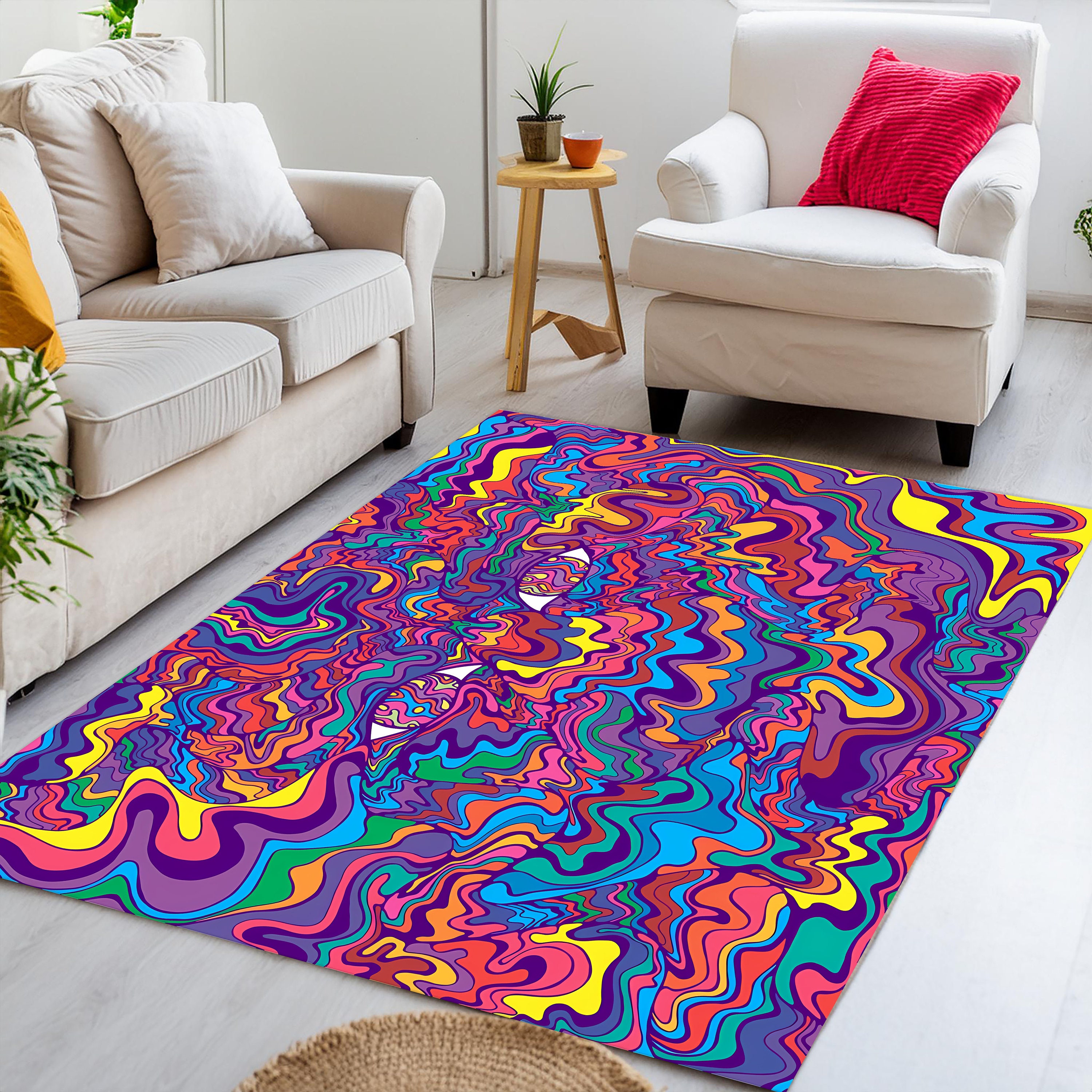 Psychedelic Rug, Trippy Art Rug, Hippie Rug, Modern Rugs, Anti-slip ...