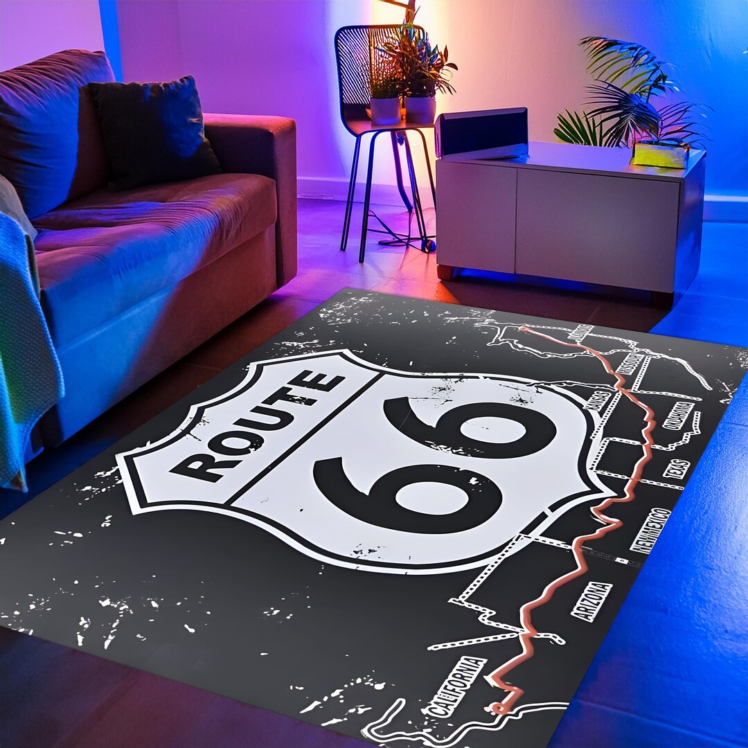 Route 66 Rug, Retro Route 66 Rug, America's Main Street Historic Route ...