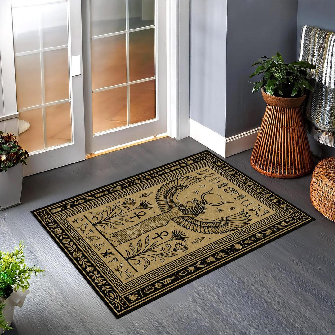 Egyptian Goddess Rug – Isis Winged Area Rug With Hieroglyphs, Ancient ...