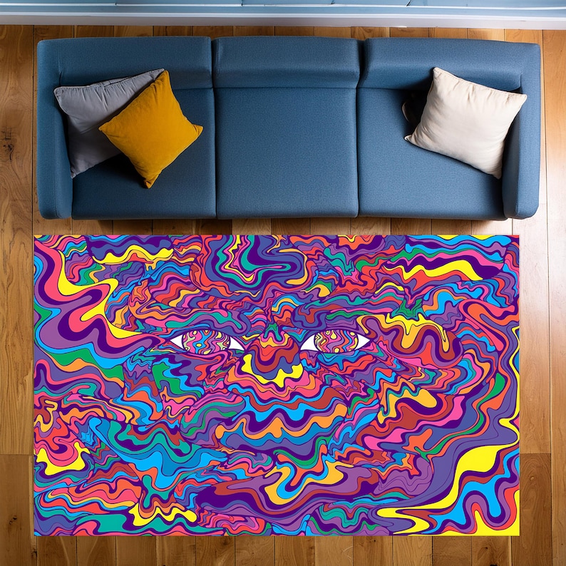 Psychedelic Rug, Trippy Art Rug, Hippie Rug, Modern Rugs, Anti-slip ...