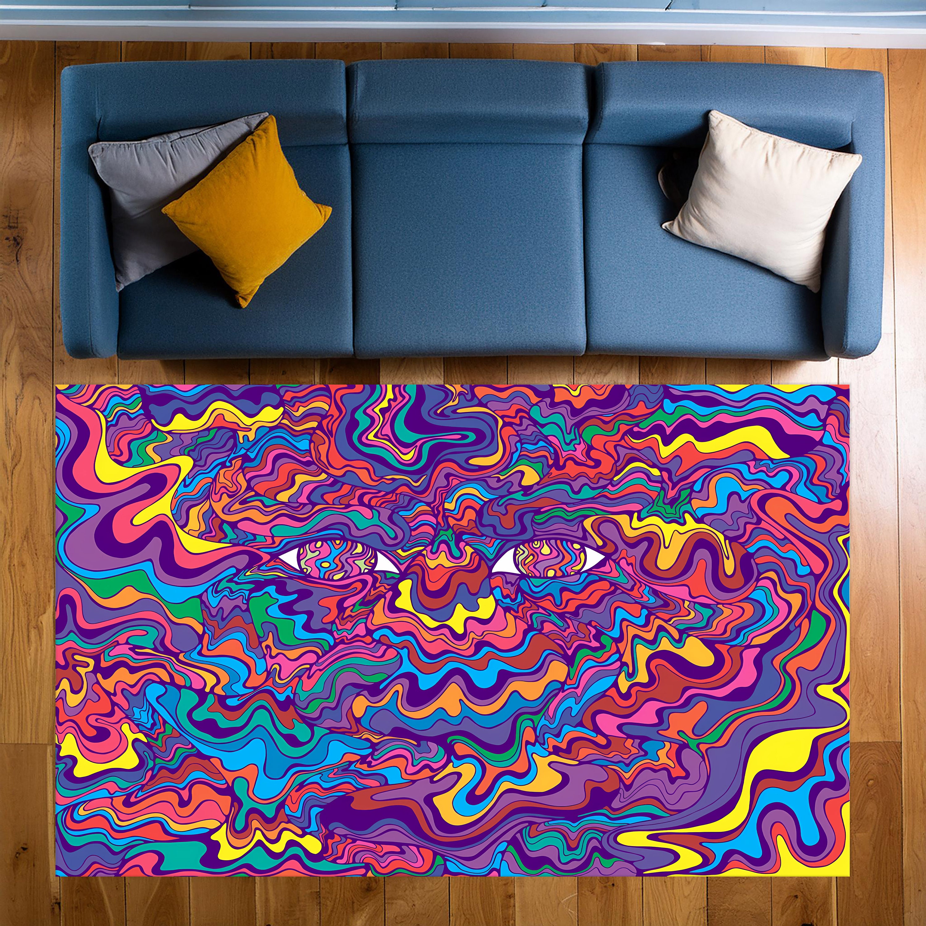 Psychedelic Rug, Trippy Art Rug, Hippie Rug, Modern Rugs, Anti-slip ...
