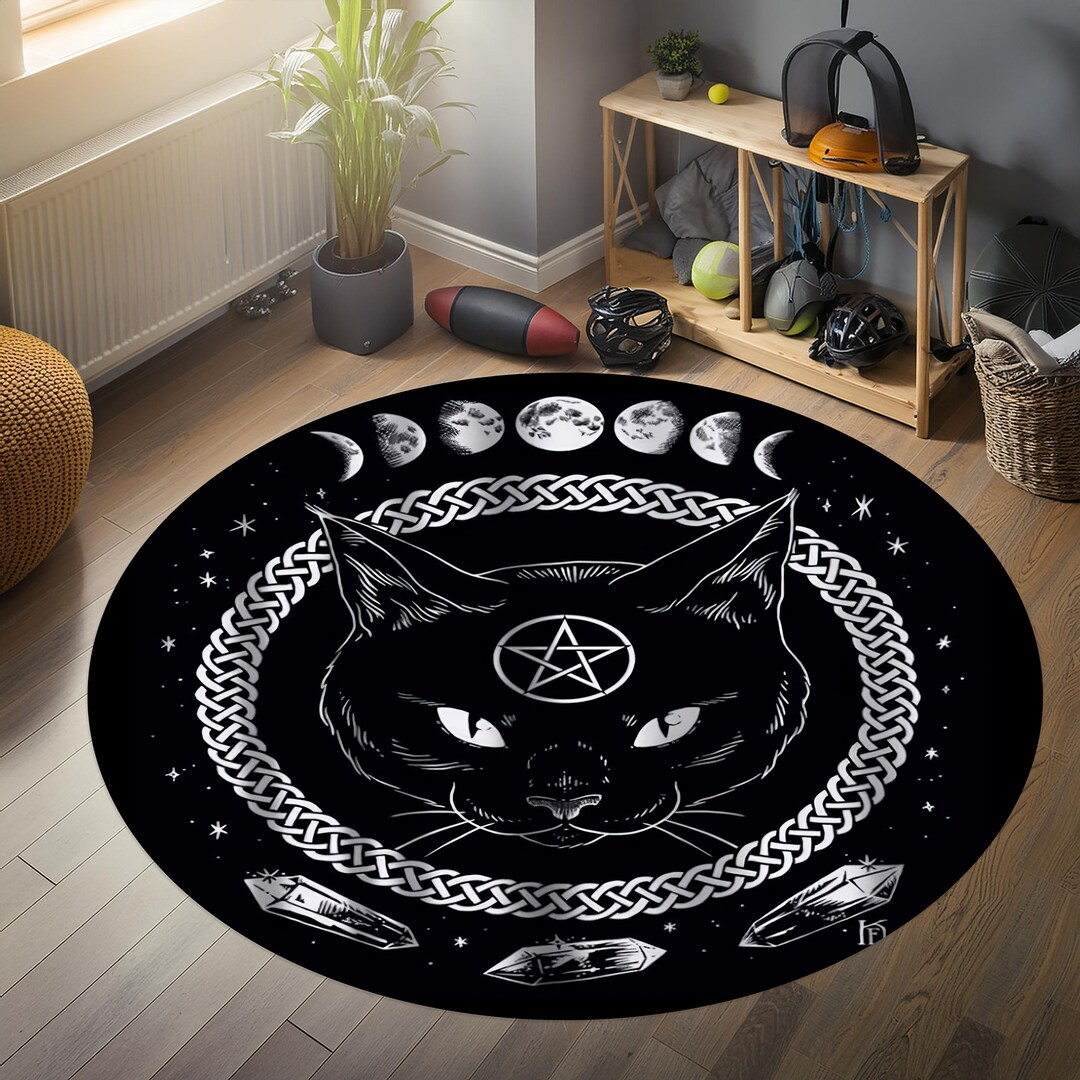 Cat Round Rug, Satanic Pentagram Round Rug,satanic Dark Skull Rug ...