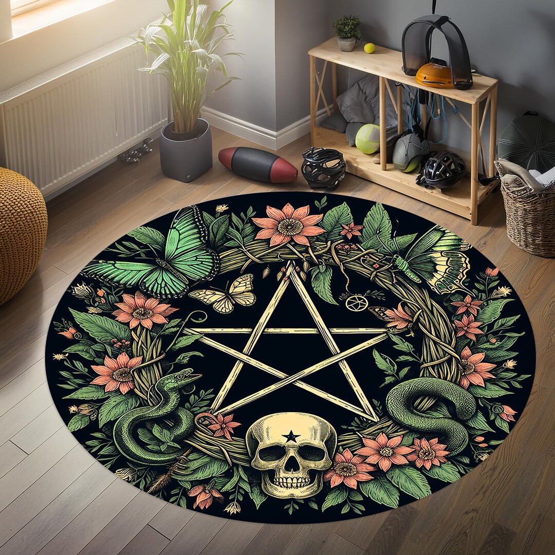 Nature Inspired Pentagram Rug, Gothic Pentagram Rug,magic Rug ...
