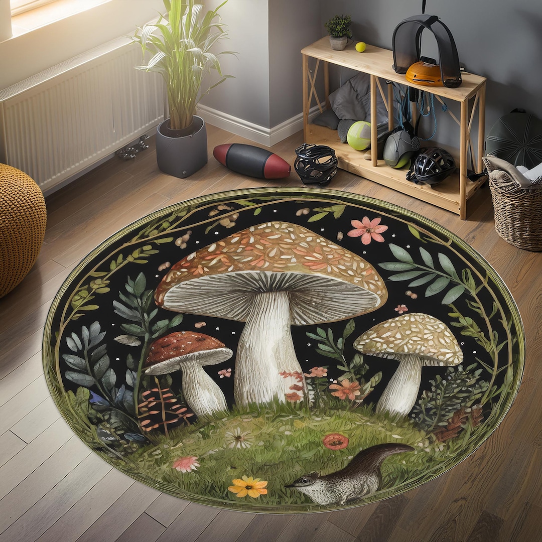 Mushroom Round Rug, Colorful Round Rug, Hippy Rug for Bedroom, Bohemian ...