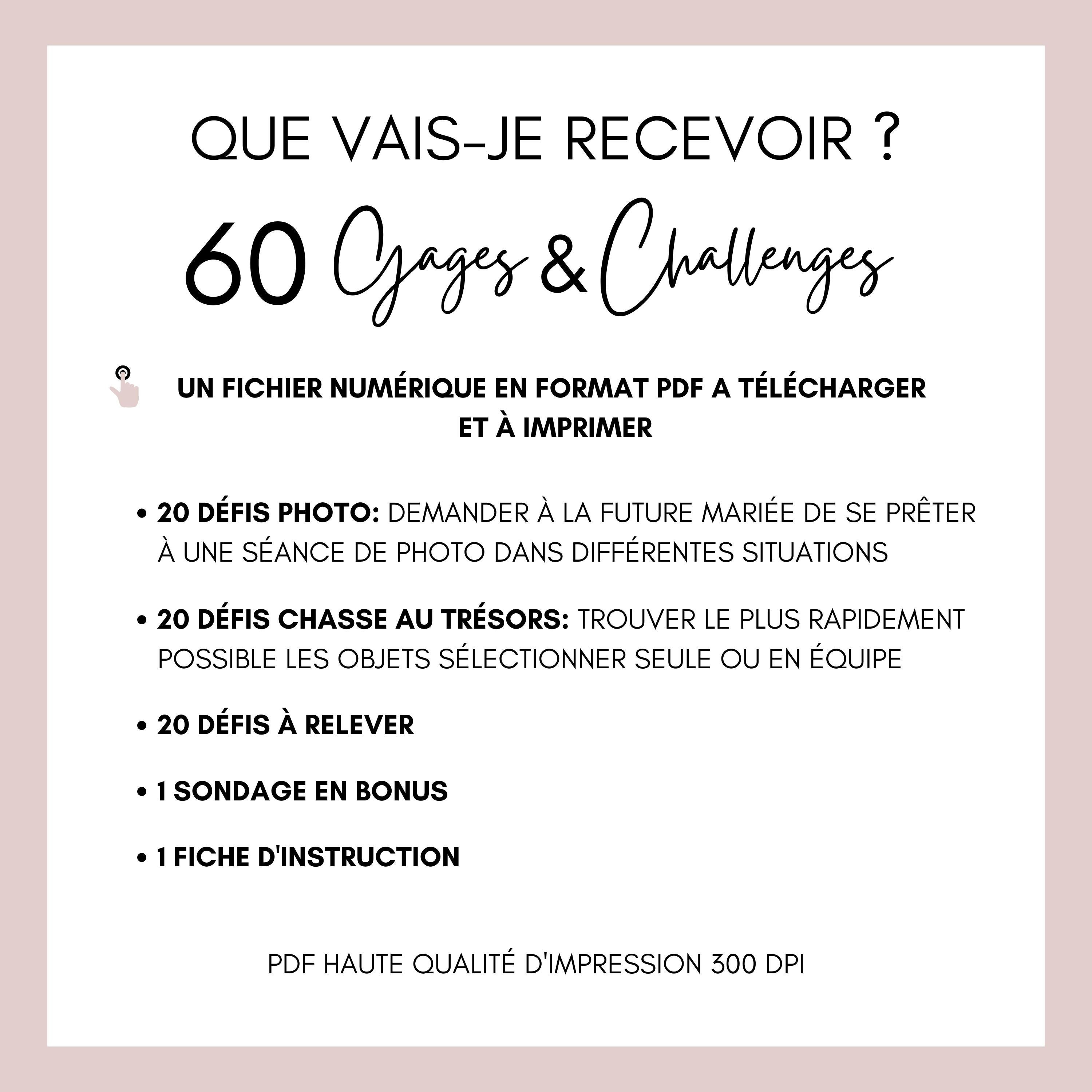 Jeux EVJF à imprimer - 60 Gages, Défis & Challenges pour un enterrement ...