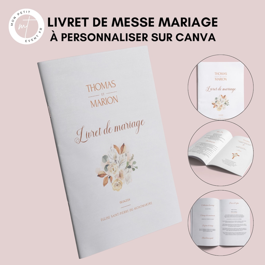Livret De Messe Mariage Personnalisable Sur Canva Livret De Mariage à ...