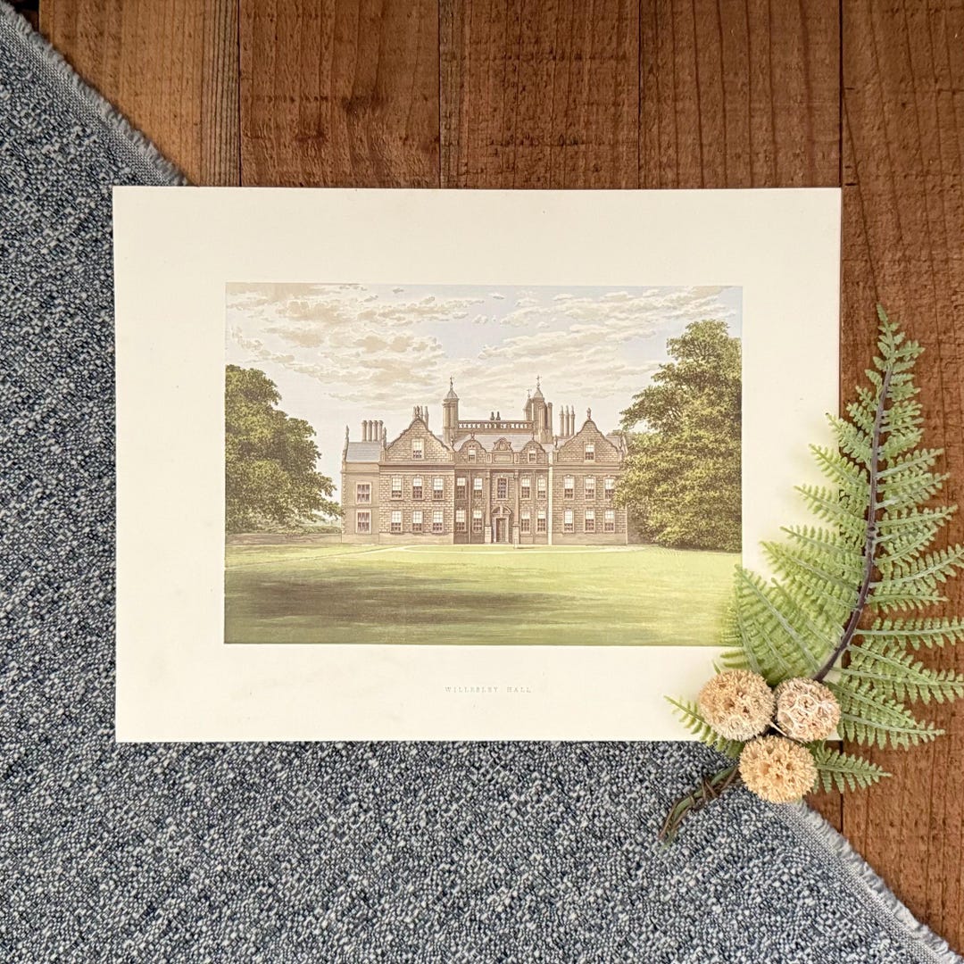 Willesley Hall Antique Lithograph: Leicestershire England Print, C1878 ...