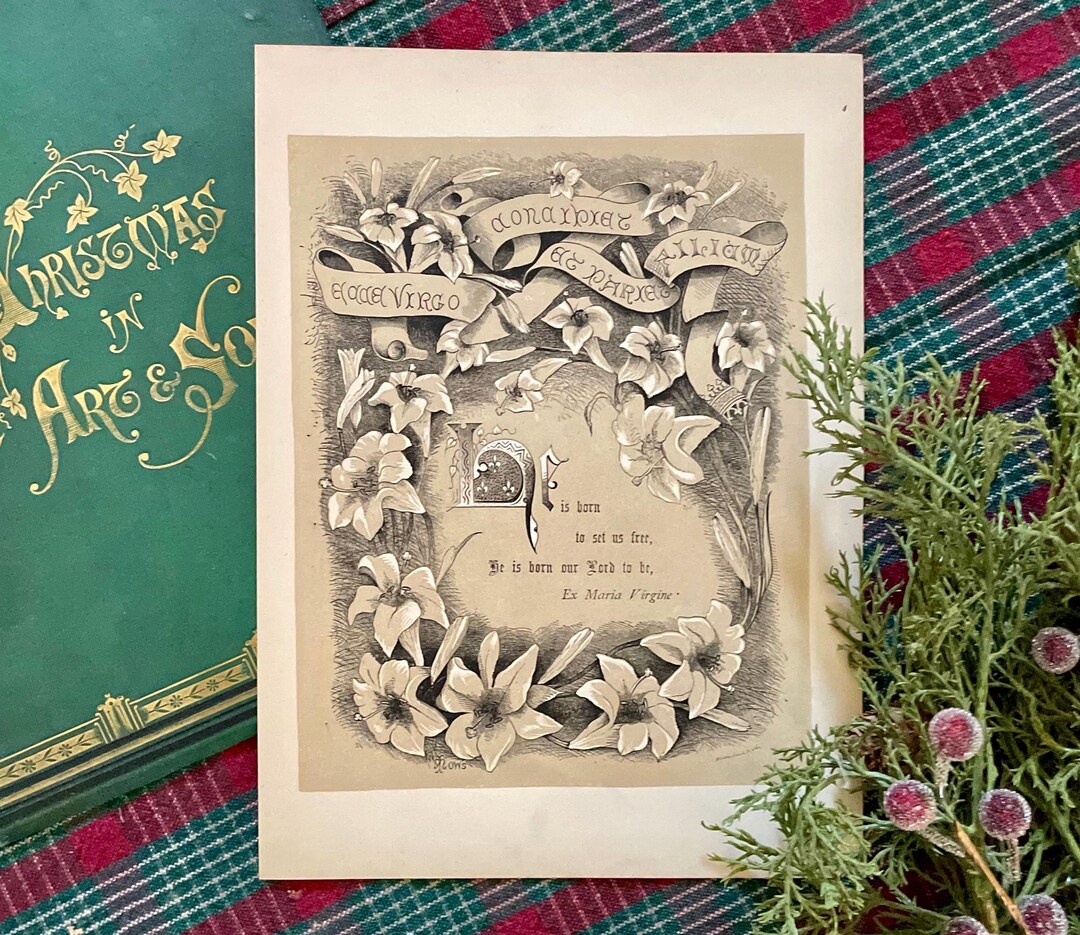 1879 Christmas Art Print: He is Born Hymn, Victorian Religious Decor - Etsy