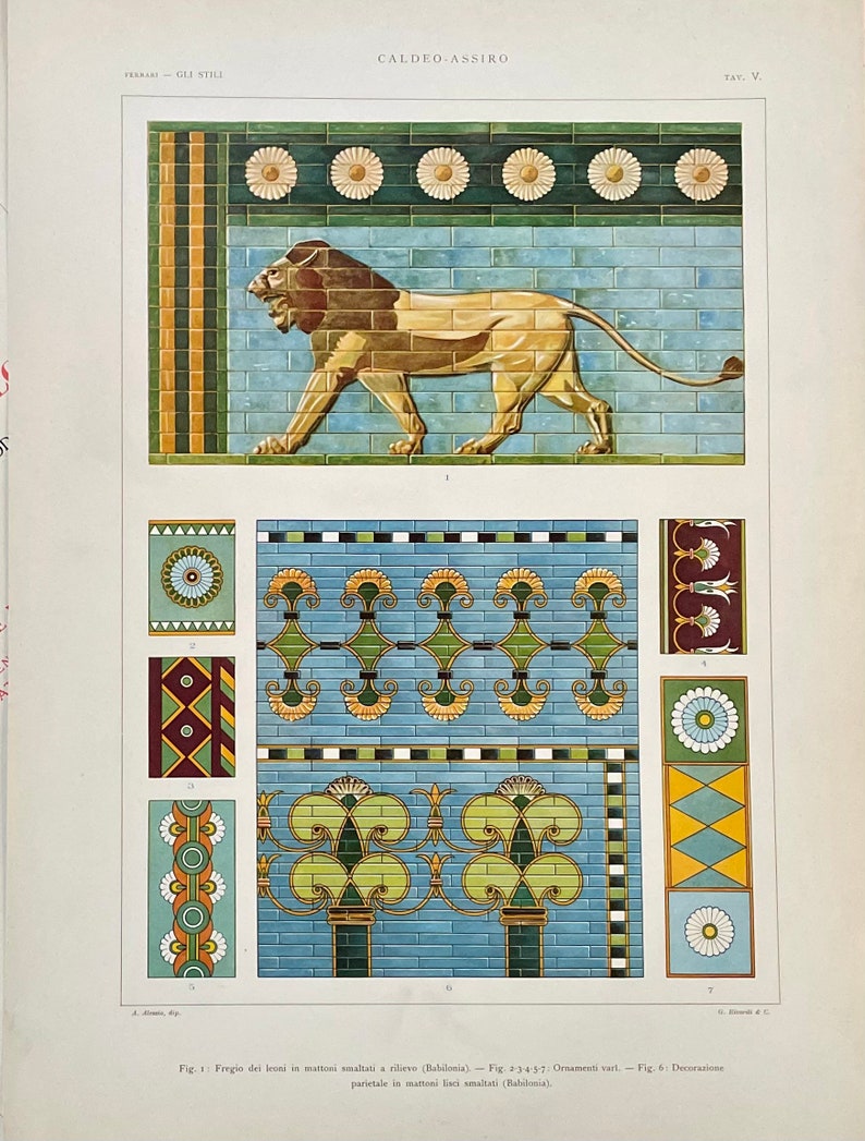 1925 Babylonian Middle Eastern Ornamental Architectural Drawing ...