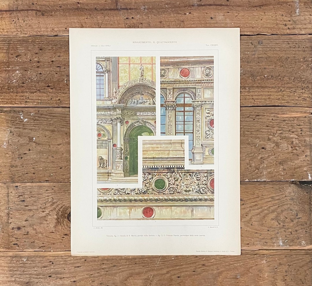 1925 Venetian Palaces Ornamental Architecture Print! Gli Stilo ...