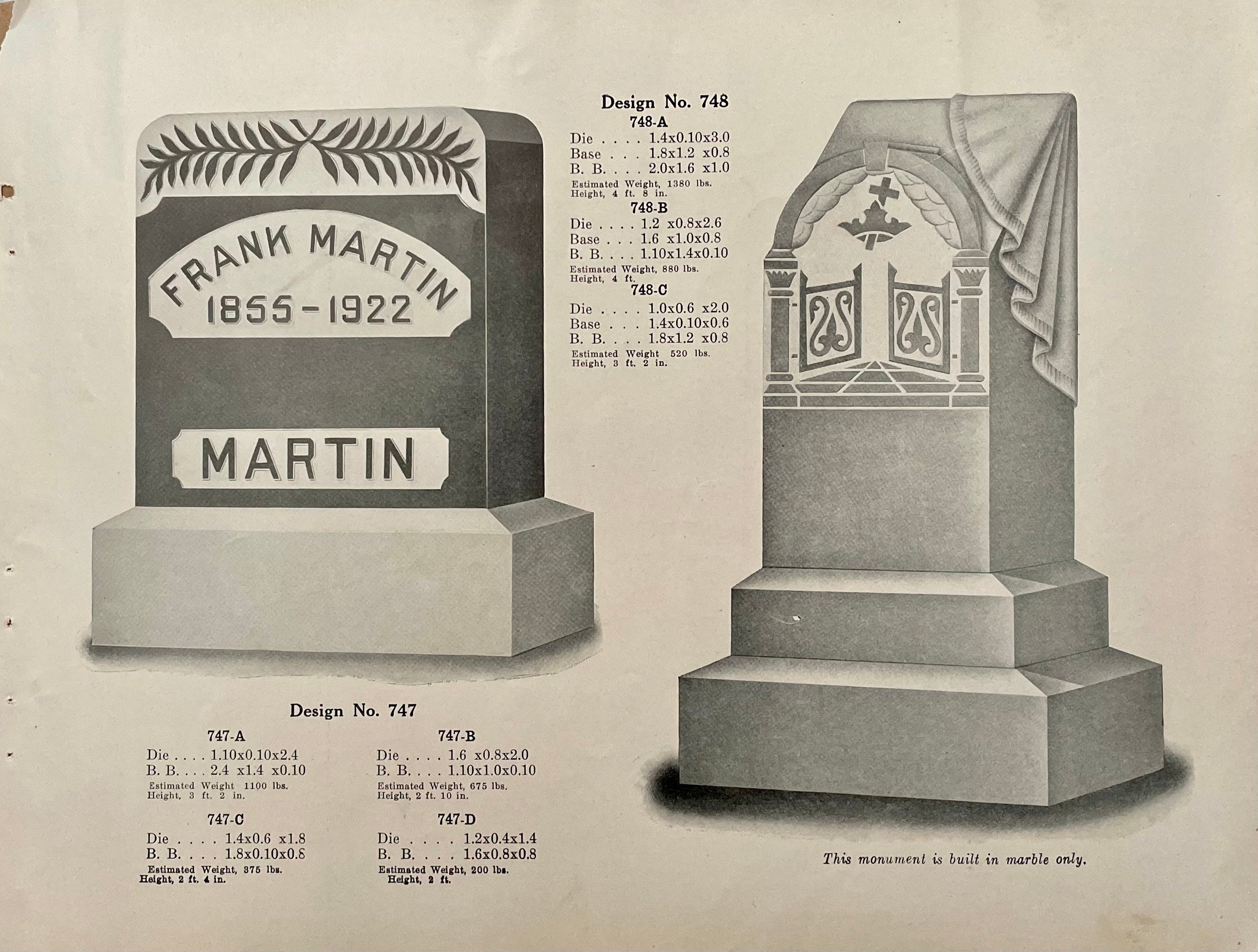 Headstone Advertising Catalog Sheet Framable Gravestone Ephemera ...