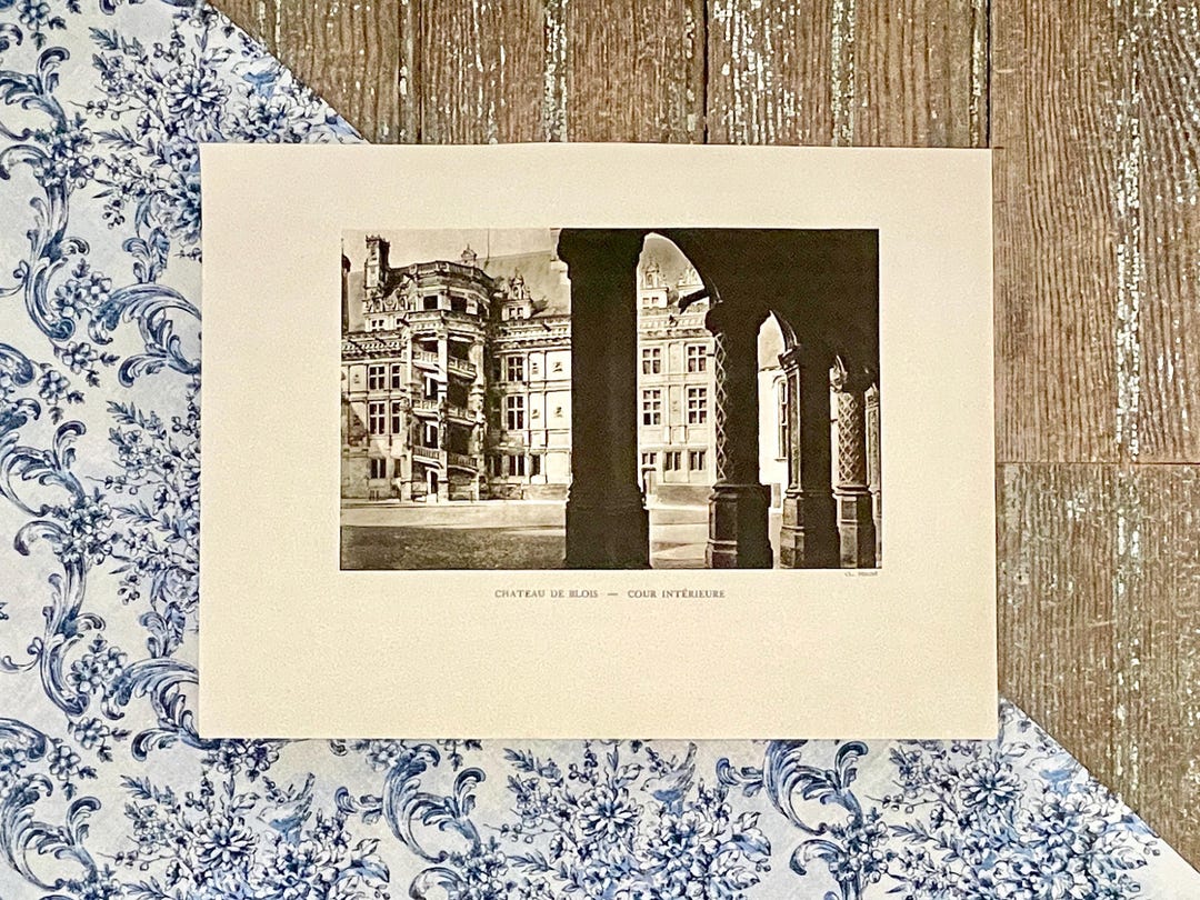 French Chateau Print! Chateau De Blois! Inner Courtyard! Framable Sepia ...