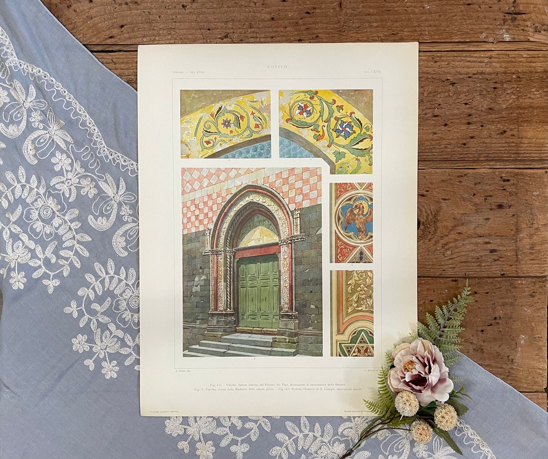 1925 Italian Gothico Ornamental Architecture Drawing Print! Framable ...