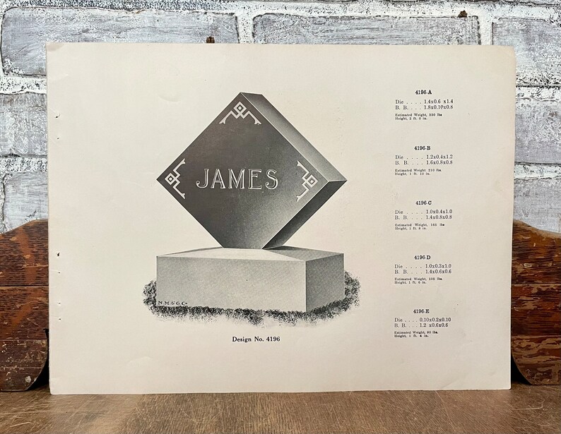 Headstone Advertising Catalog Sheet Framable Gravestone Ephemera ...
