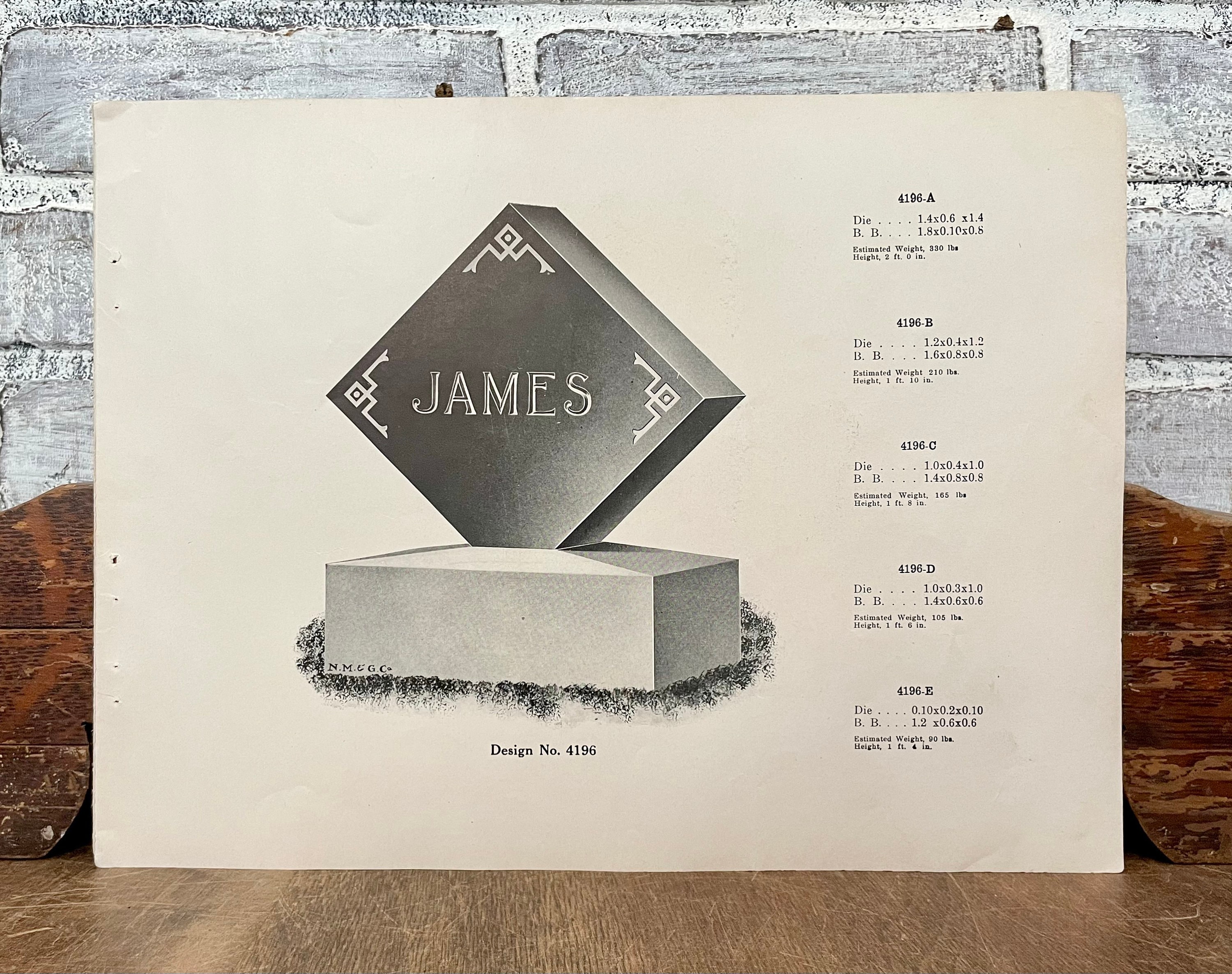 Headstone Advertising Catalog Sheet Framable Gravestone Ephemera ...