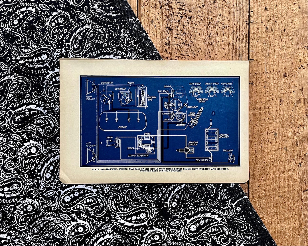 1922 Automotive Mercer Wiring Blueprint Diagram! Framable Industrial ...