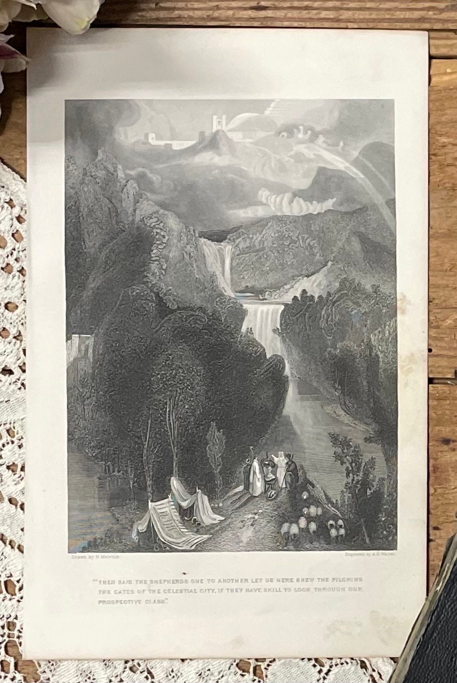 Pilgrims Progress Engraving Gates of the Celestial City John Bunyon ...