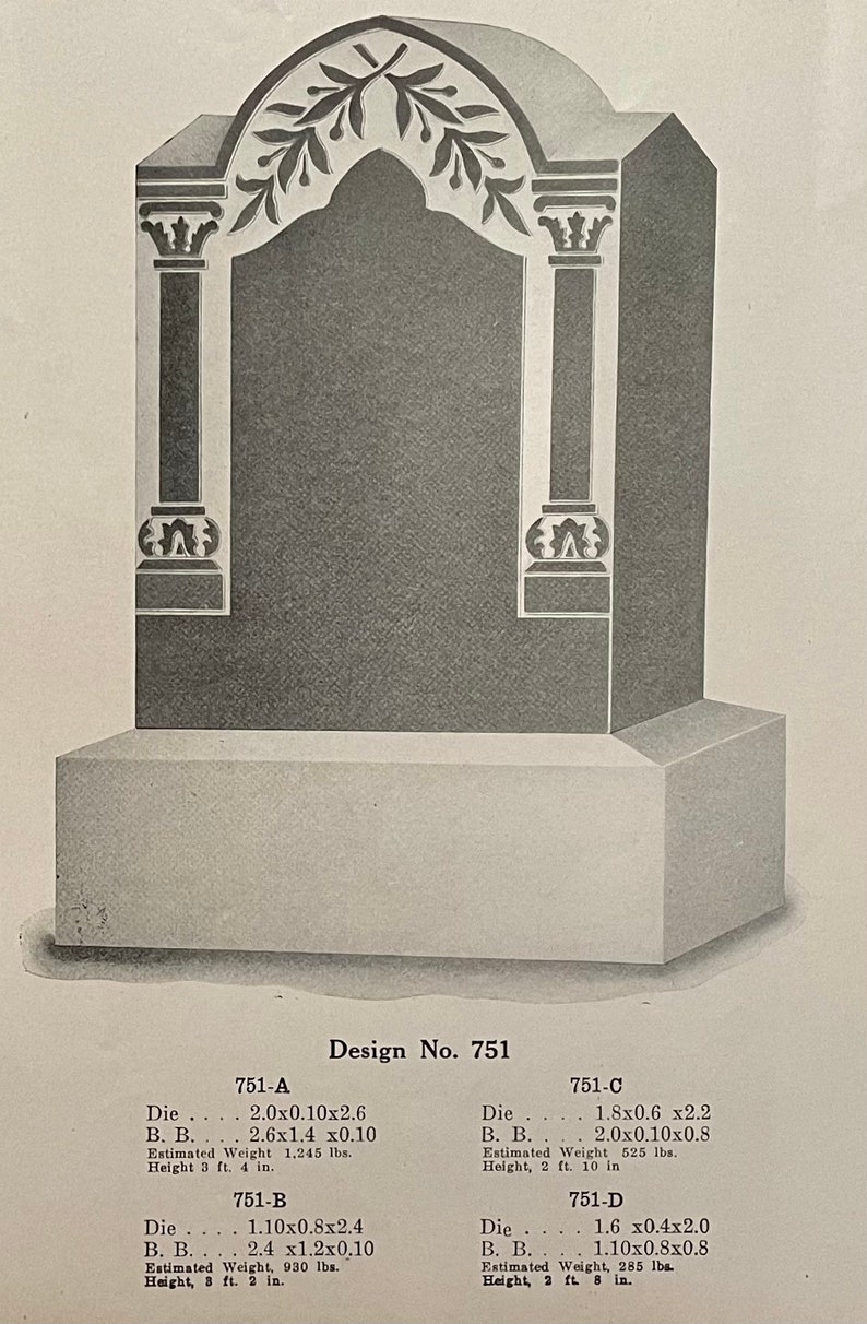 Headstone Advertising Catalog Sheet Framable Gravestone Ephemera ...