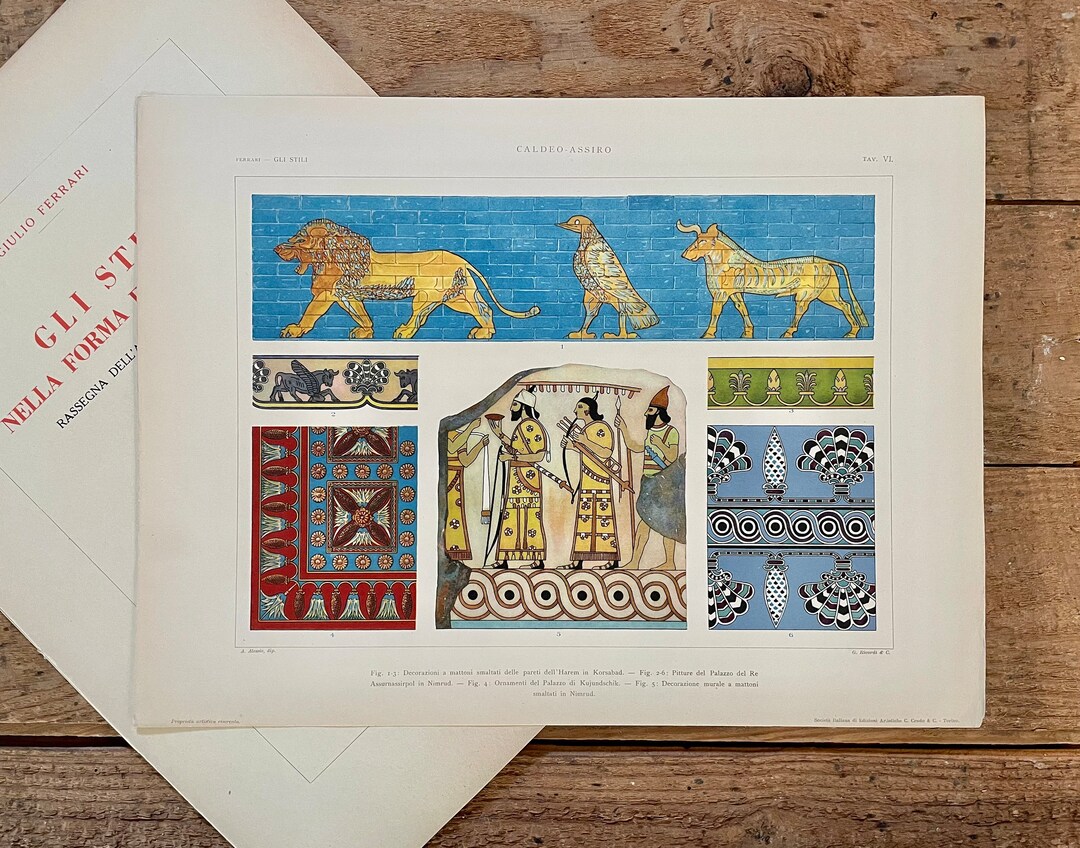 1925 Ancient Babylonian Ornamental Architectural Drawing! Architecture ...