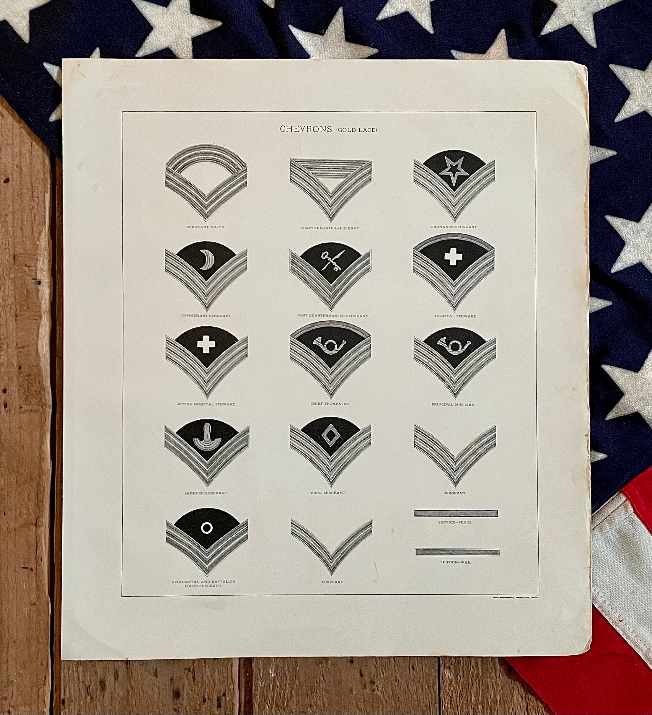 US Army Chevron Patches Lithograph: Antique Military Illustration (1888 ...