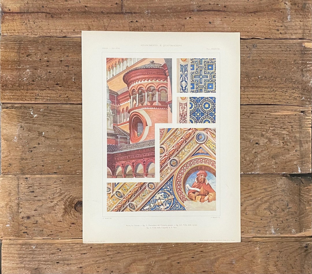 1925 Italian Ornamental Architectural Drawing! Gli Stilo! Framable ...