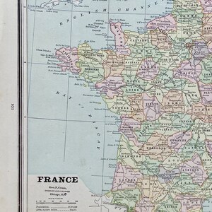 1887 France Map Europe & Switzerland Framable Original Lithograph Map ...