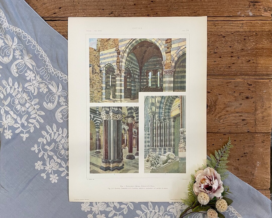 1925 Italian Gothico Ornamental Architecture Drawing Print! Framable ...