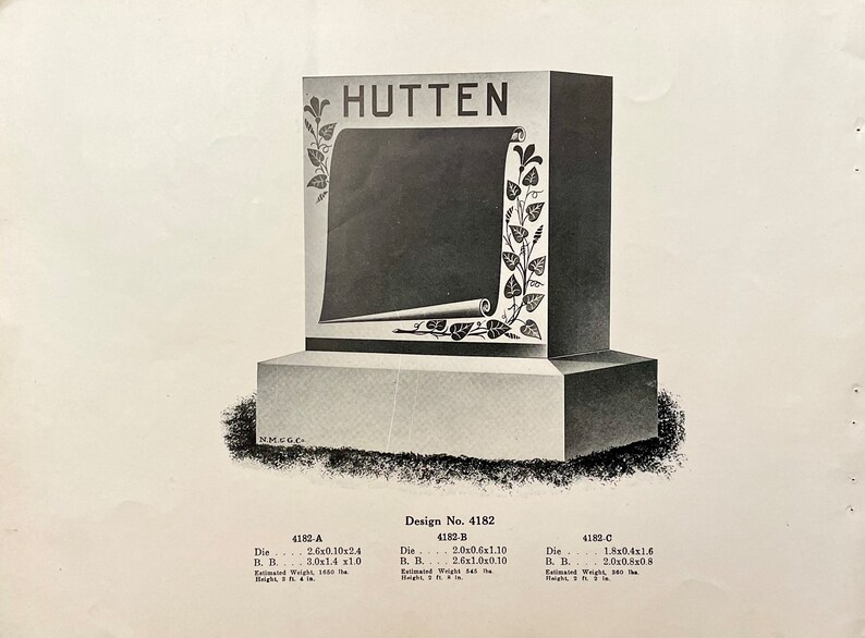 Headstone Advertising Catalog Sheet Framable Gravestone Ephemera ...