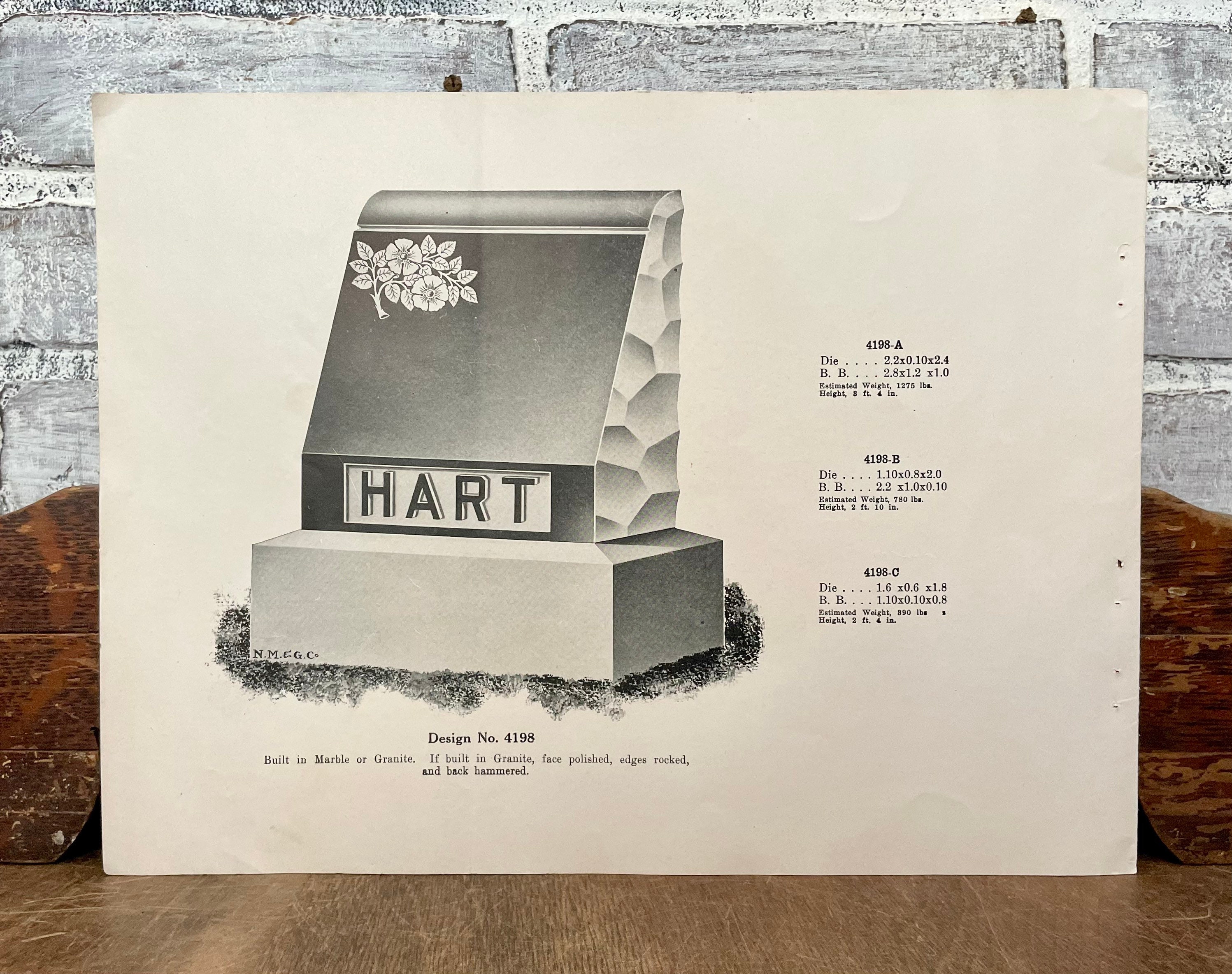 Headstone Advertising Catalog Sheet Framable Gravestone Ephemera ...