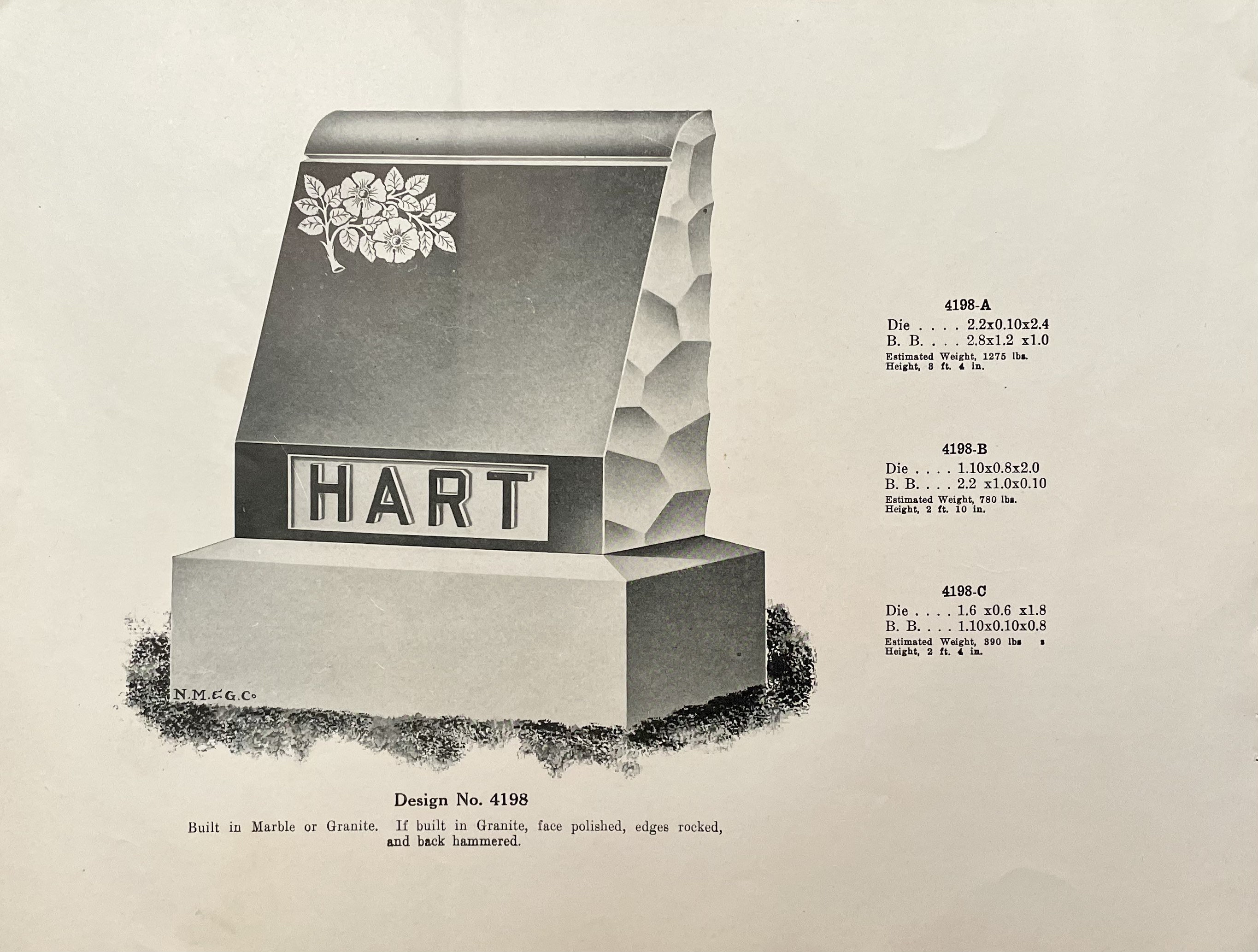 Headstone Advertising Catalog Sheet Framable Gravestone Ephemera ...