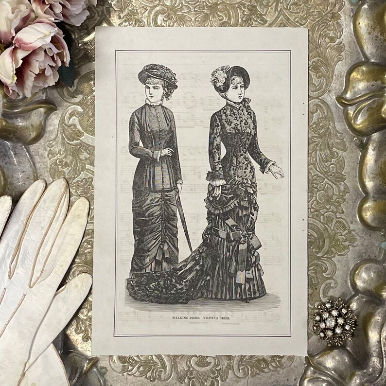 Gilded Age Fashion Print: 1880s Victorian Walking Dress, Antique ...