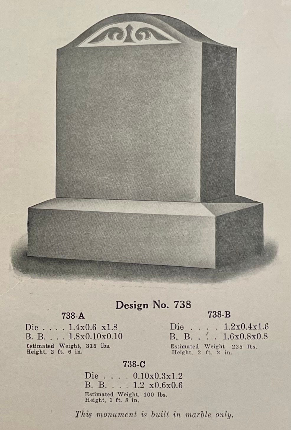 Headstone Advertising Catalog Sheet Framable Gravestone Ephemera ...