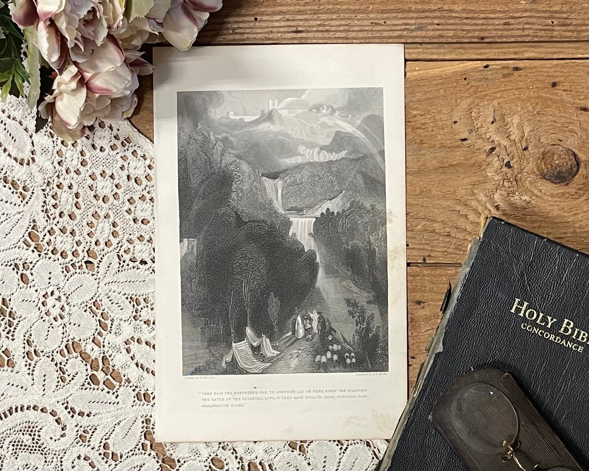 Pilgrims Progress Engraving Gates of the Celestial City John Bunyon ...