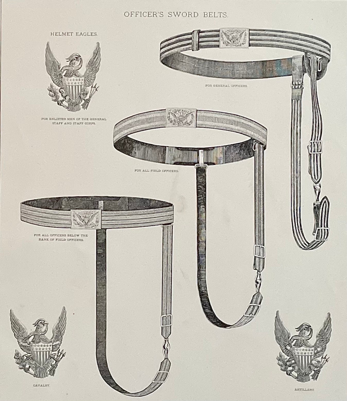 US Army Officer's Sword Belts Lithograph: Antique Military Illustration ...