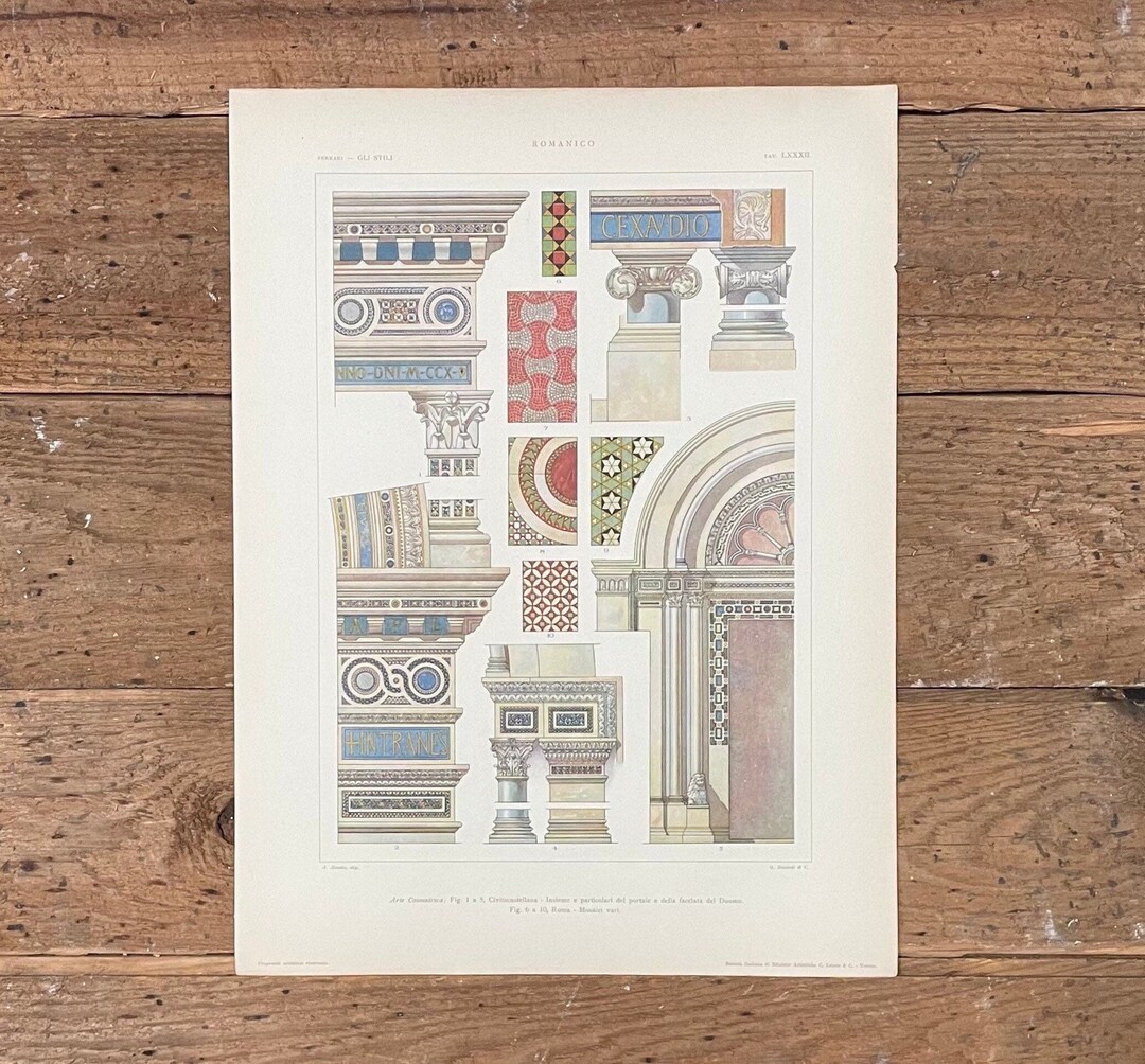 1925 Italian Ornamental Architecture Drawing! Gli Stilo! Framable ...