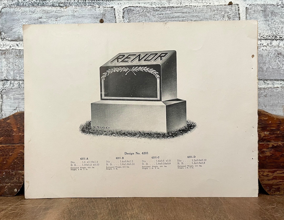 Headstone Advertising Catalog Sheet! Framable Gravestone Ephemera ...